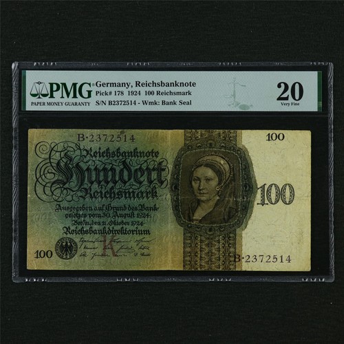1924 Germany Reichsbanknote 100 Reichsmark Pick#178 PMG 20 Very Fine | eBay