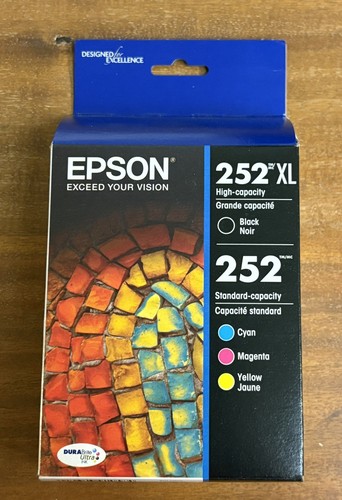 Epson 252XL Black & 252 Color Ink T252XL-BCS 4-Pack Exp 2027 Genuine ...