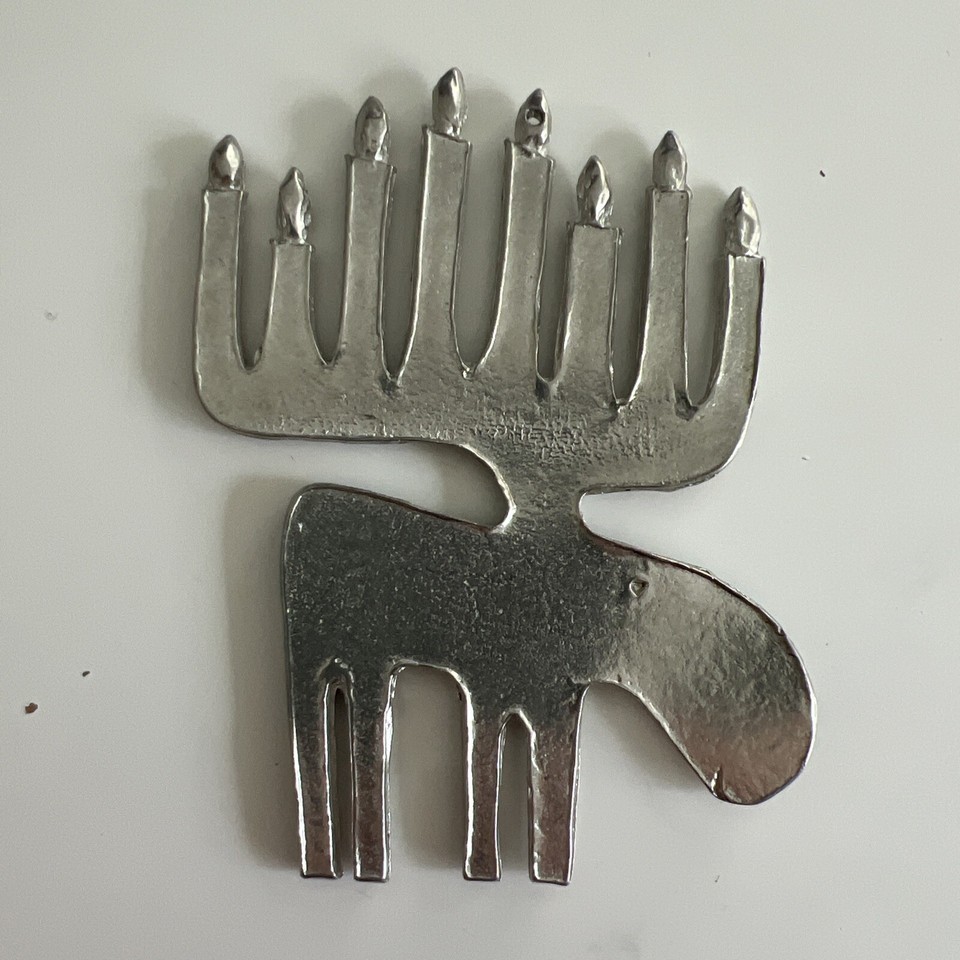 Hanukkah Moose Menorah Silver Metal 3" Tall Ornament Candle Antlers ...