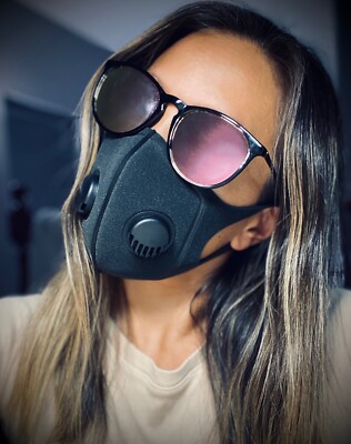 Black Face Mask Cover Dual Air Valve Anti PM2.5 Protection Reusable ...