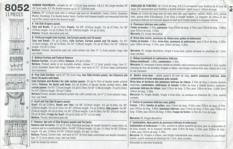 Simplicity 8052 Window Treatments Sewing Pattern Uncut Curtains Drapes ...