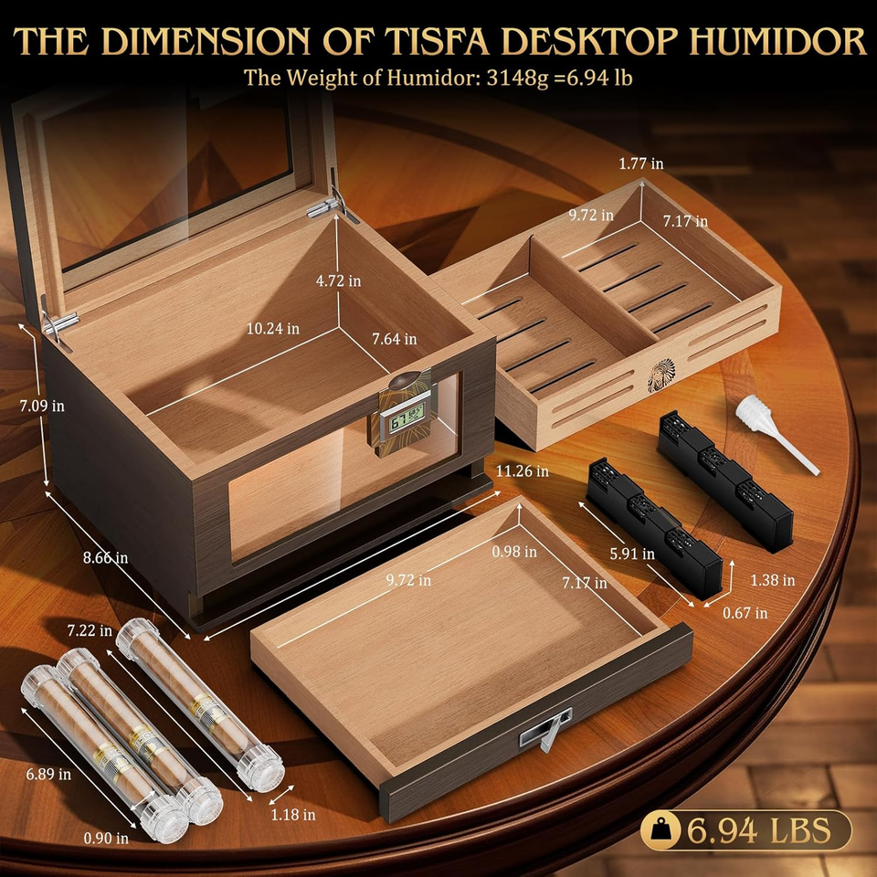 Cedar Cigar Humidor Set with Digital Hygrometer & Travel Tube | eBay