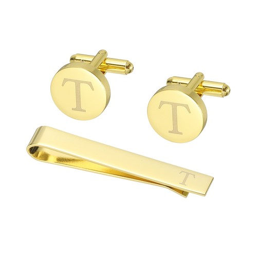 Cuff Links, Tie Clip and Cufflink Set for Men, Letter T(Gold Tone ...