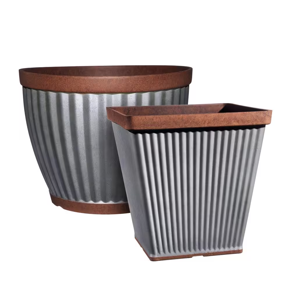 Lightweight 16in. Galvanized Resin Planter with Copper Rim UV Coated ...