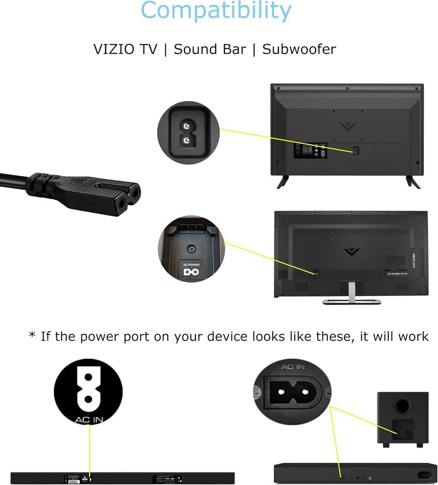 2 Prong AC Polarized Power Cord 125v Cable C7P Connector - 5Ft | eBay