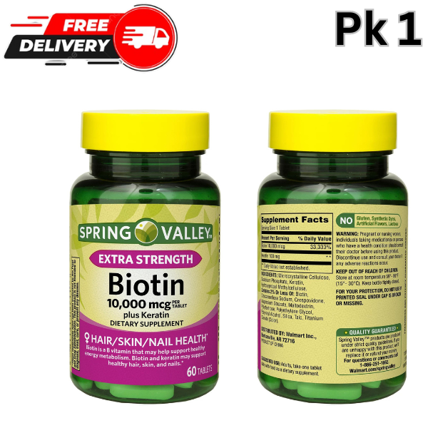 Spring Valley Extra Strength Biotin Plus Keratin Tablets Dietary ...