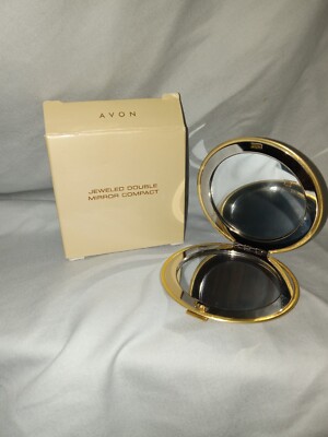 2003 Avon Gold Tone Jeweled Double Mirror Compact 2 3/4" Makeup Chic ...