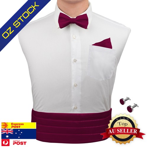 Epoint CM1028 Magenta Solid Silk Mens Cumberbunds Hanky Cufflinks Bow ...