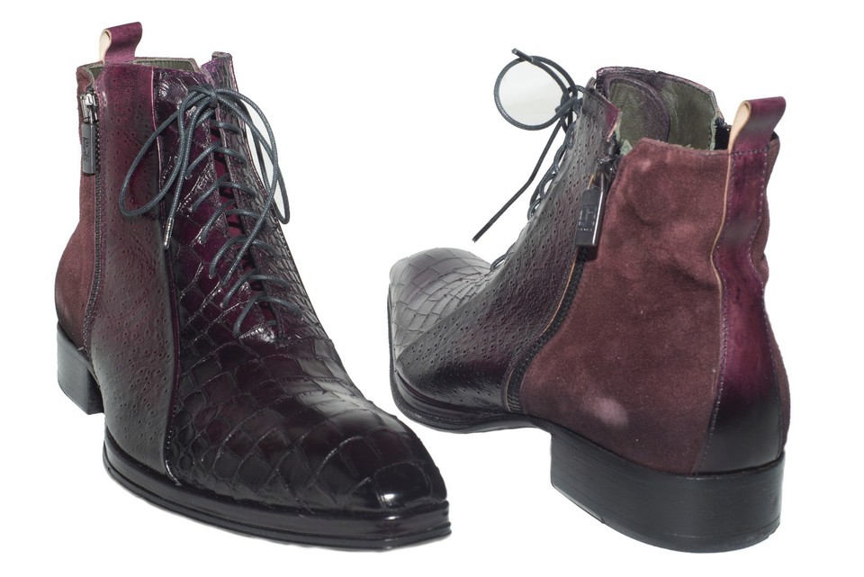 Jo Ghost 138 M Italian mens burgundy print leather lace up boots with 2 ...