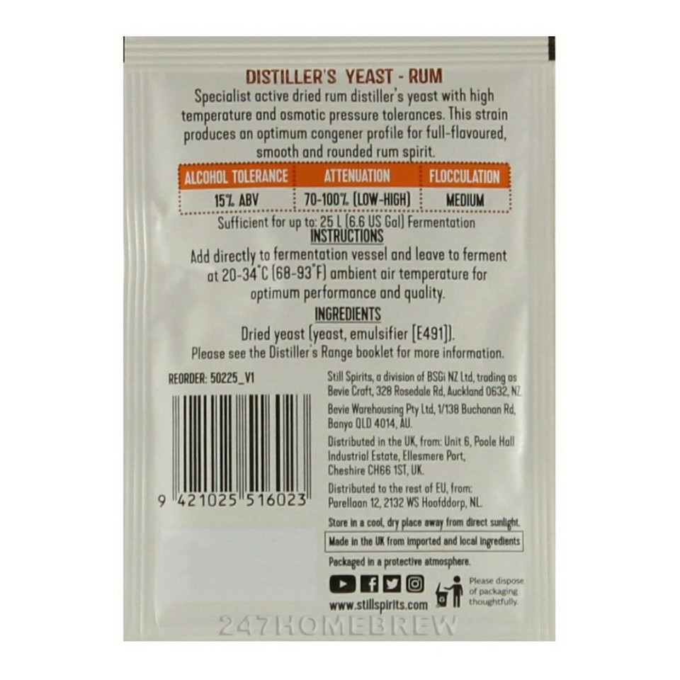 10x Still Spirits Distillers Rum Yeast 20g for 25L 15% ABV | eBay UK