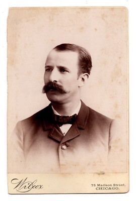 CIRCA 1890s CABINET CARD WILCOX HANDSOME MAN WITH MUSTACHE CHICAGO ...