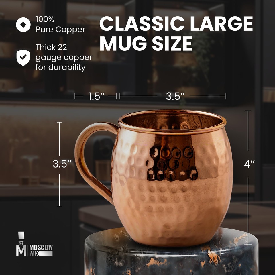 Moscow Mule Copper Mugs Set of 2 Large 16 oz - 100% Pure Copper ...