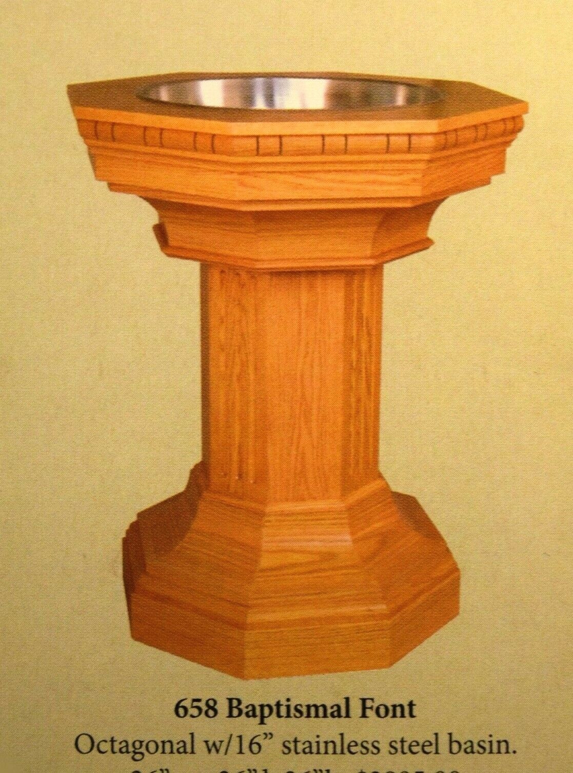 + Baptismal Font + Wood with Stainless Steel Basin + (#658) + + chalice ...