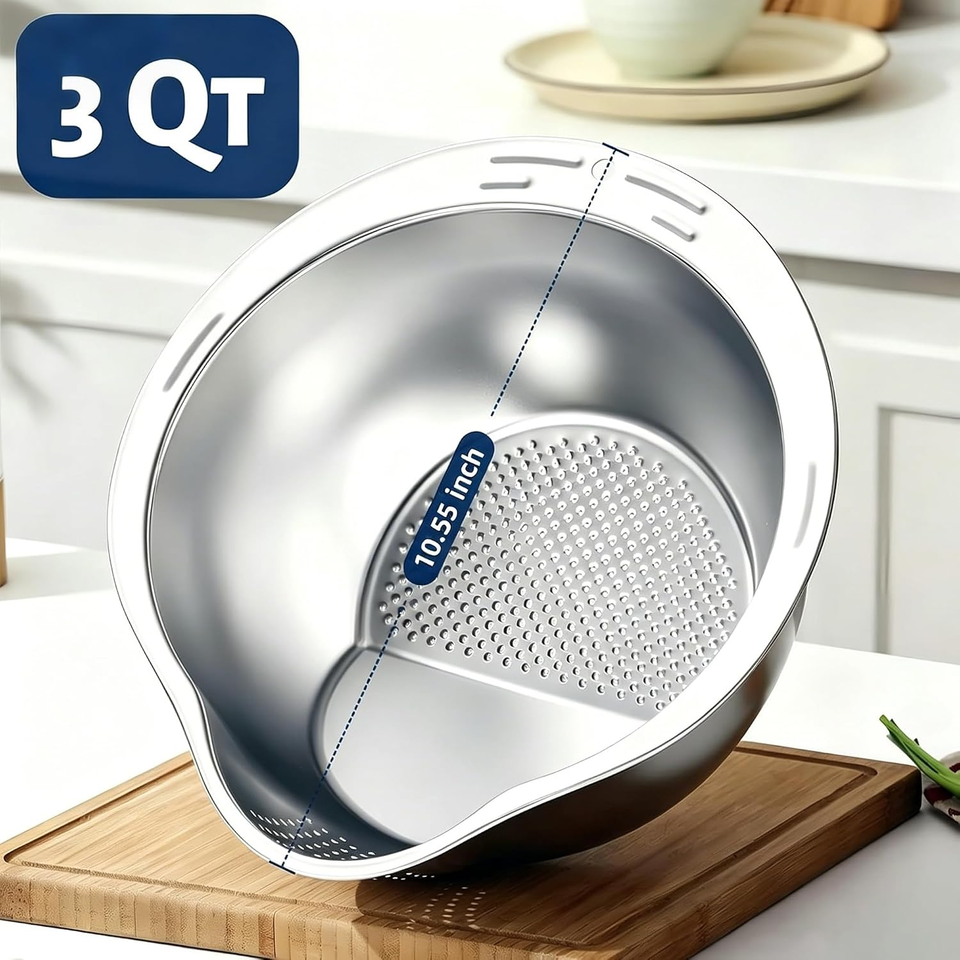 Rice Washer Strainer Bowl Stainless Steel Colander with Side Drainer ...