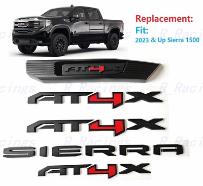 5PCS Kits Matte Black Red AT4X Sierra Emblems Letters GMC 2022+ Sierra ...