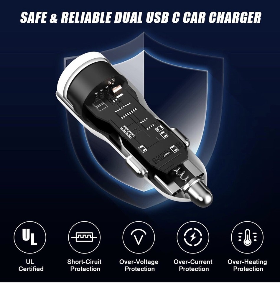 New USB C Car Charger Adapter, 40W Dual USB C Car Charger with 2 Pack ...