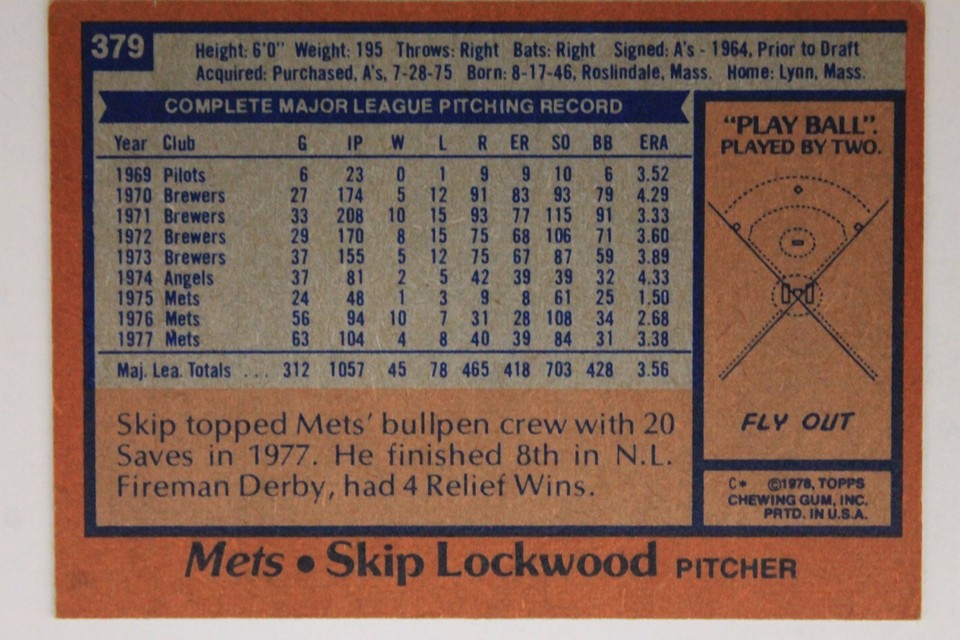 SKIP LOCKWOOD NY METS Autographed 1978 Topps #379 Signed Card 16F | eBay