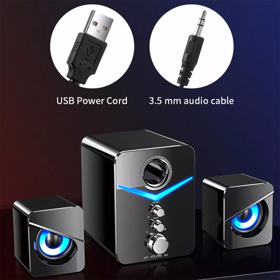 USB Computer LED Speakers Stereo Bass Subwoofer Wired 3.5mm Jack For ...