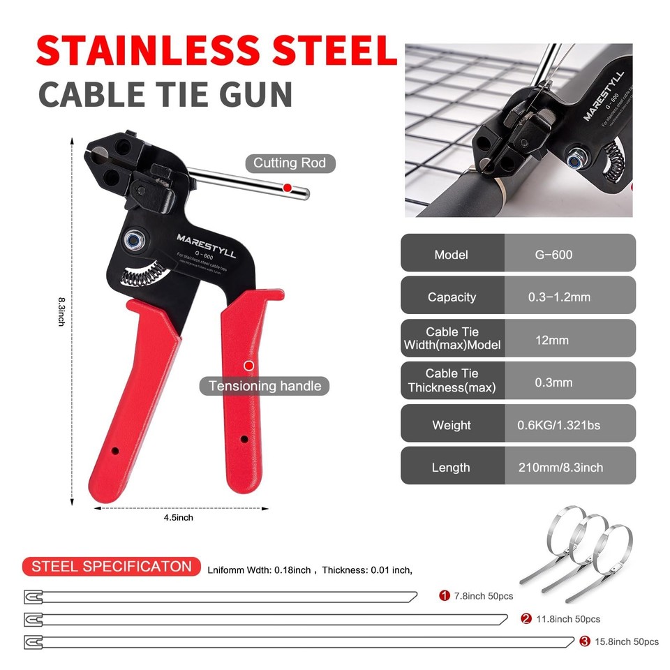Cable Tie Tool Gun Stainless Steel Cable Tie Tool Repair W/150PCS Metal ...