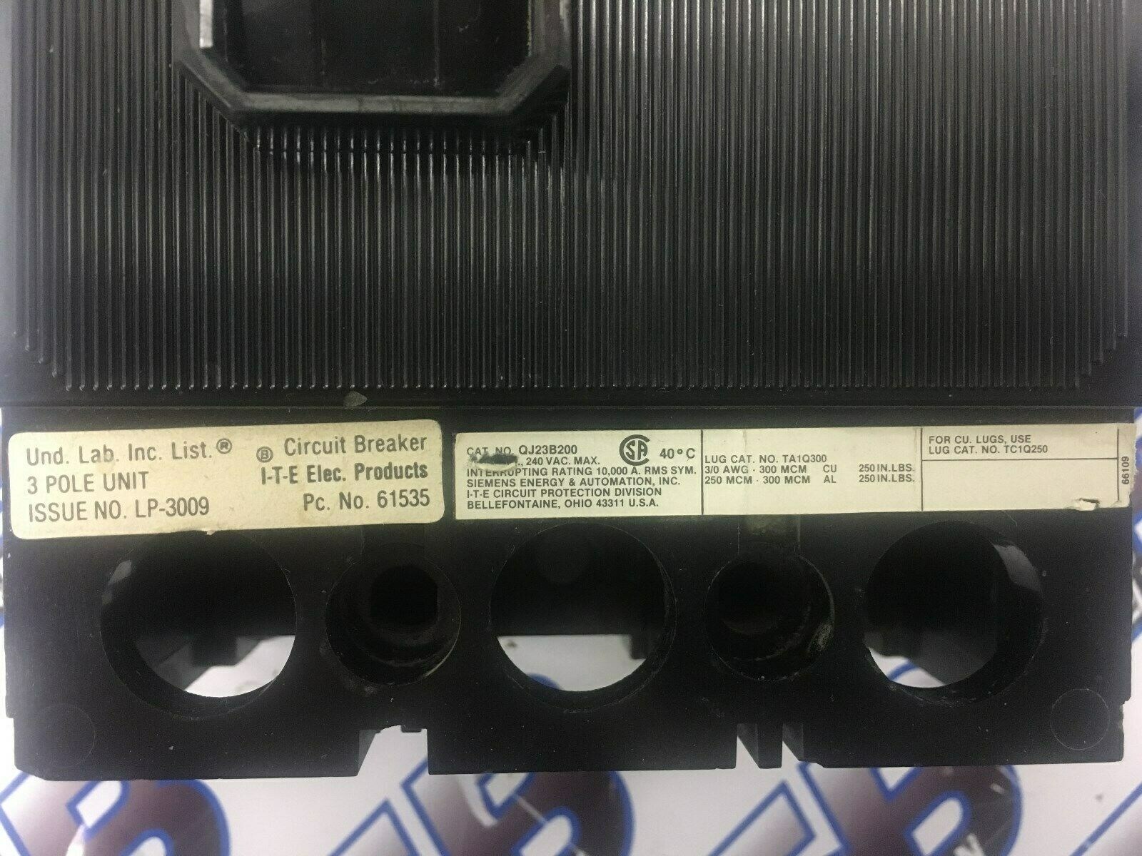 ITE Siemens QJ23B200 Circuit Breaker 200 Amp 240 Volt 3 Pole 10K ...