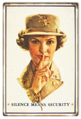 Vintage Style Metal Sign Silence Means Security Hushing Woman WWII ...