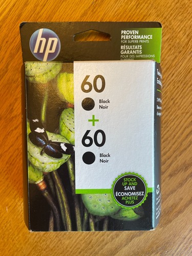 2-pack Genuine HP 60 Black Ink Cartridges Oct 2022 Brand New Sealed ...