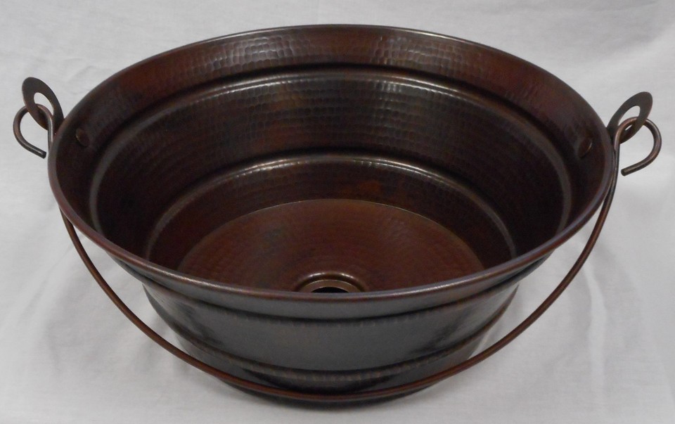 15" Round Copper BUCKET Vessel Vanity Sink with Handle | eBay