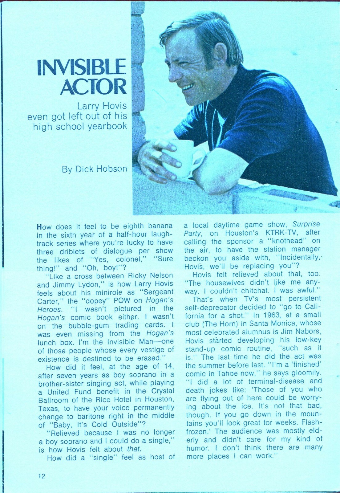 1970 TV ARTICLE ~ ACTOR LARRY HOVIS is SEARGENT CARTER on HOGAN'S ...