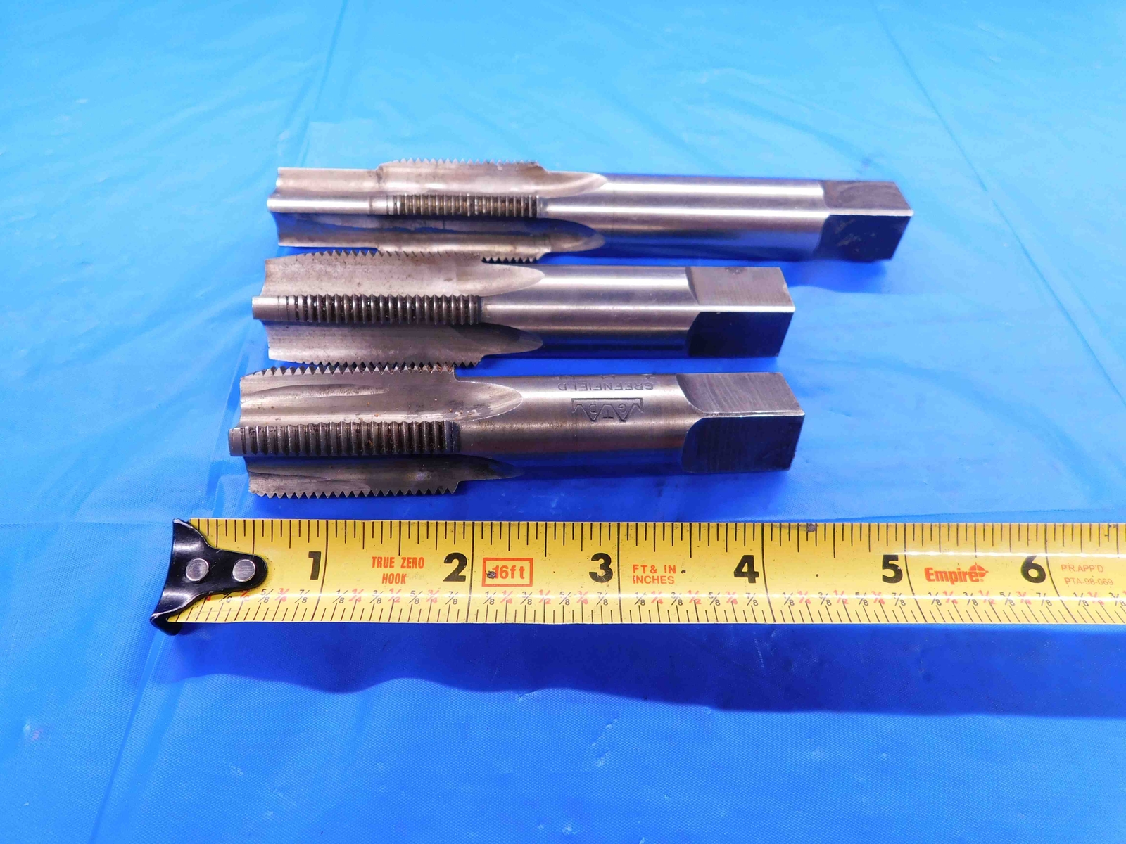 LOT OF 3 HSS PLUG TAPS 1" O.D. 14 THREADS PER INCH 4 STRAIGHT FLUTES 1 ...