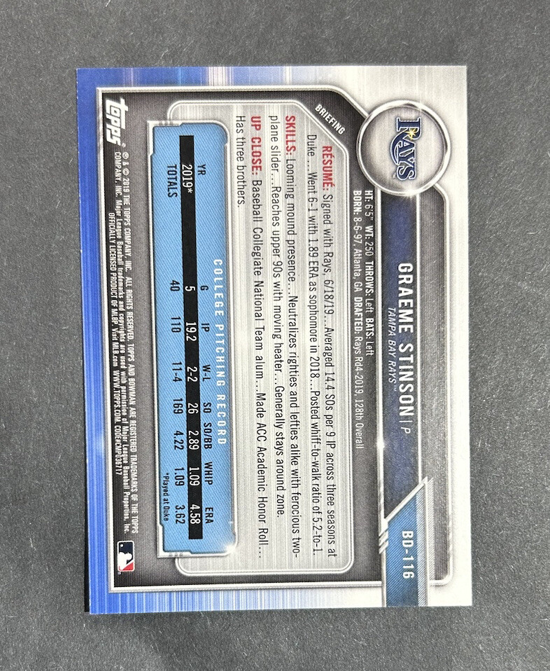 2019 Bowman Chrome Blue GRAEME STINSON 1st Bowman RAYS #BD-116, /150 | eBay