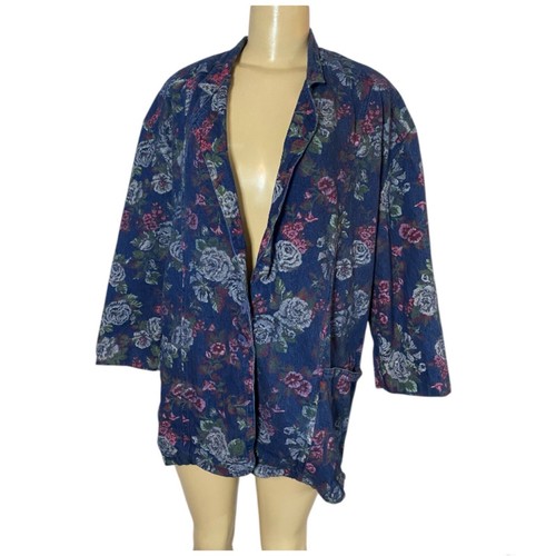 VTG Cherokee American Original Denim Blazer Jacket Floral Print Large ...