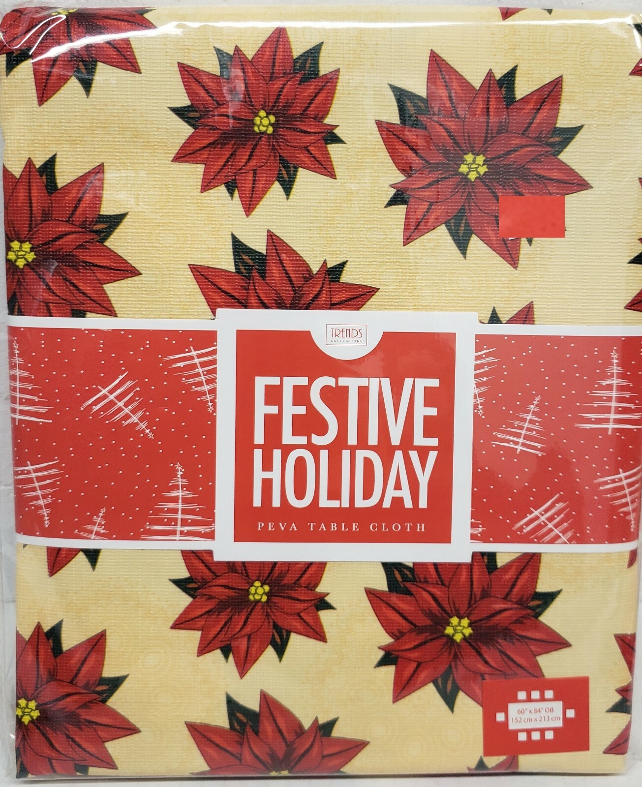 Peva Flannel Back Tablecloth, 60"x84" Oblong (6-8 ppl) POINSETTIA ...