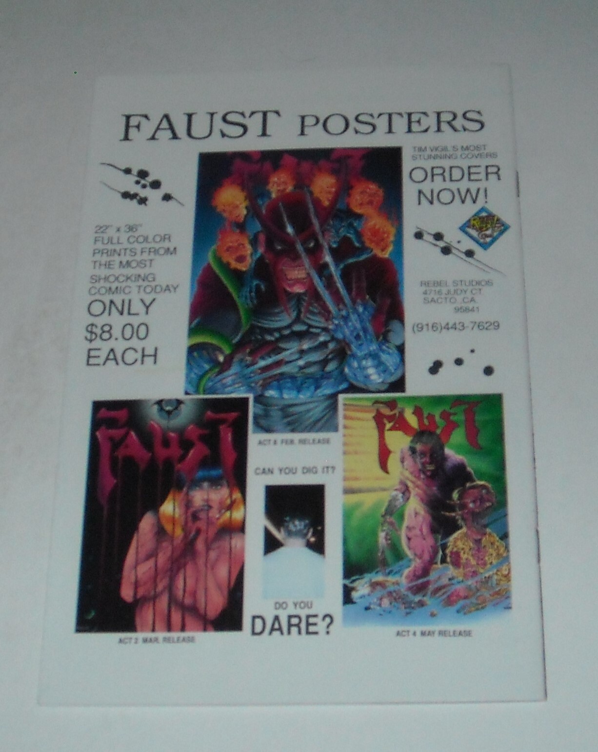 FAUST Volume 2 # 1 REBEL STUDIOS EDITION 1991 DAVID QUINN TIM VIGIL ...