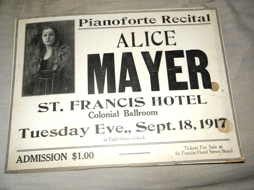 VINTAGE FLYER PIANIST TALENT ALICE MAYER ST. FRANCIS HOTEL SAN ...