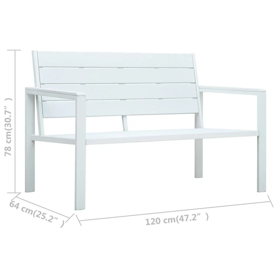 Garden Bench 120 cm HDPE White Wood Look Outdoor Furniture Patio ...