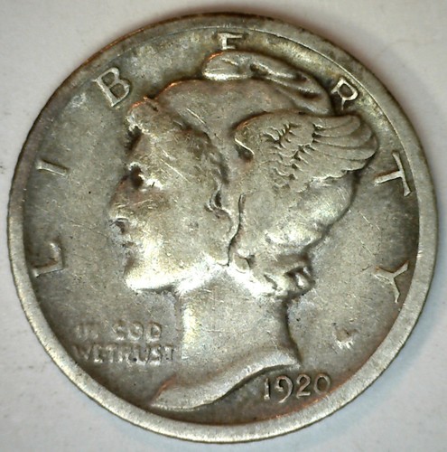1920 Mercury Silver Dime VF 10c US Type Coin Philadelphia Very Fine ...