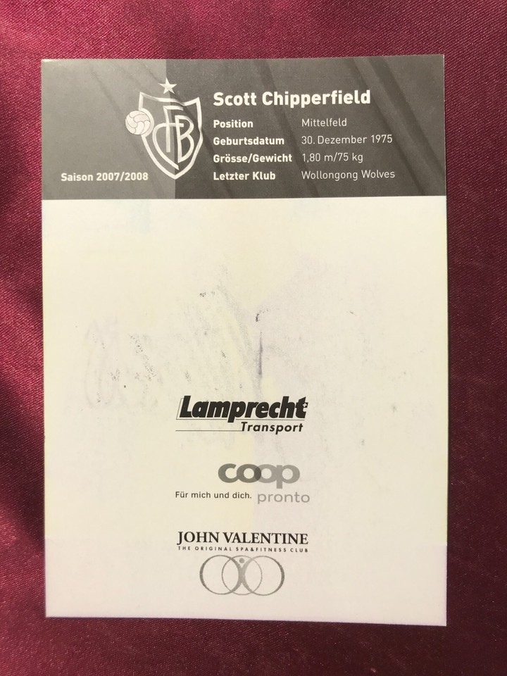 Autograph SCOTT CHIPPERFIELD-FC Basel-68 Caps AUSTRALIA-Ex-Wollongong ...