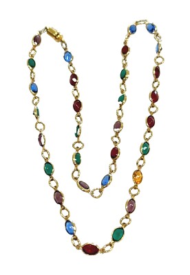 LOVELY PETITE GOLD-TONE MULTICOLOR BEZEL SET RHINESTONE 16.5" CHAIN ...
