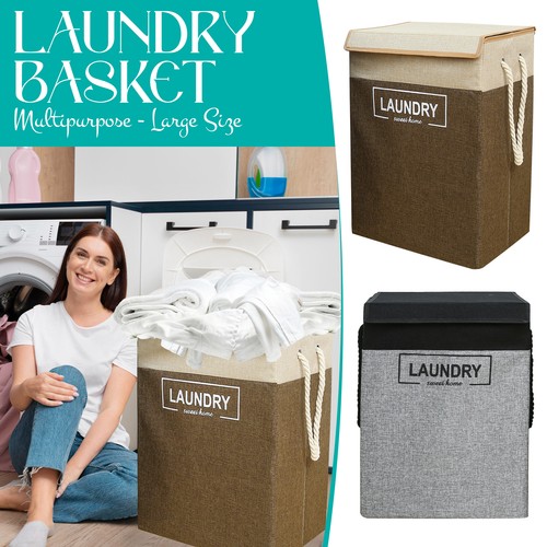 Laundry Basket with Lid Dirty Washing Clothes Storage Organiser Bin ...