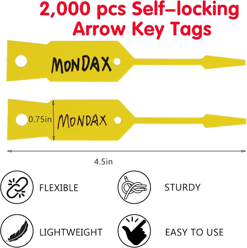 2000 Pieces Self Locking Arrow Key Tags Car 4.5 x 0.75 inch, Yellow | eBay