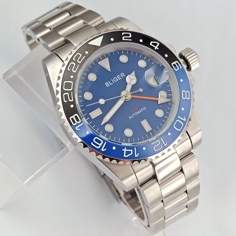 40mm BLIGER blue dial luminous ceramic sapphire glass date automatic ...