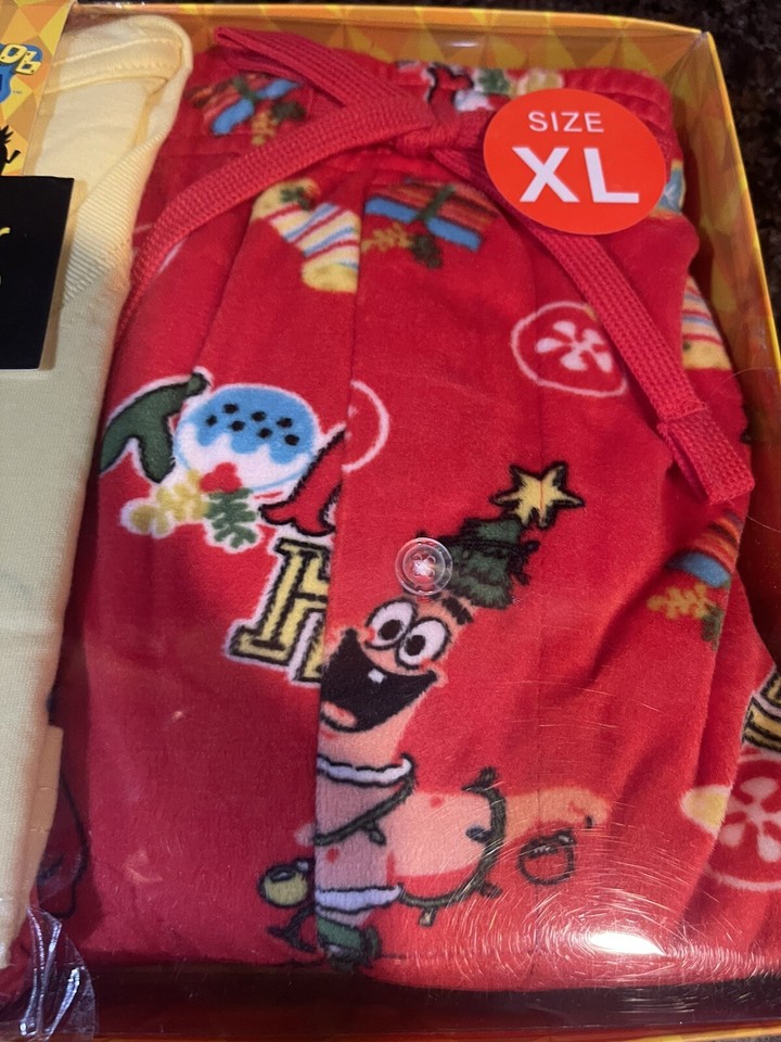 SpongeBob 2 pc Christmas Pajamas Men's T-Shirt & Fleece Pants NWT Size ...