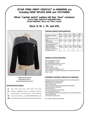 Star Trek Sewing Pattern - Starfleet uniform jacket - DS9, Nemesis (men ...