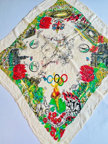 VTG AUSTRALIA 1956 MELBOURNE OLYMPICS RINGS KOALA RUNNER TORCH SCARF ...