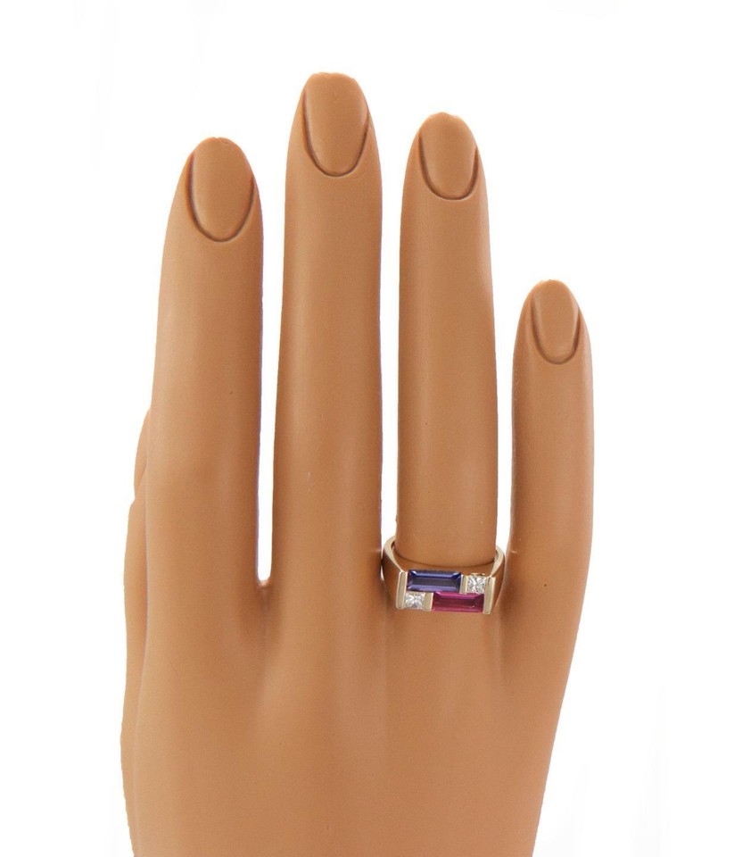 Kabana Ring 1.20ct Diamond & Gems14k Yellow Gold Rectangle Top Size 6 ...