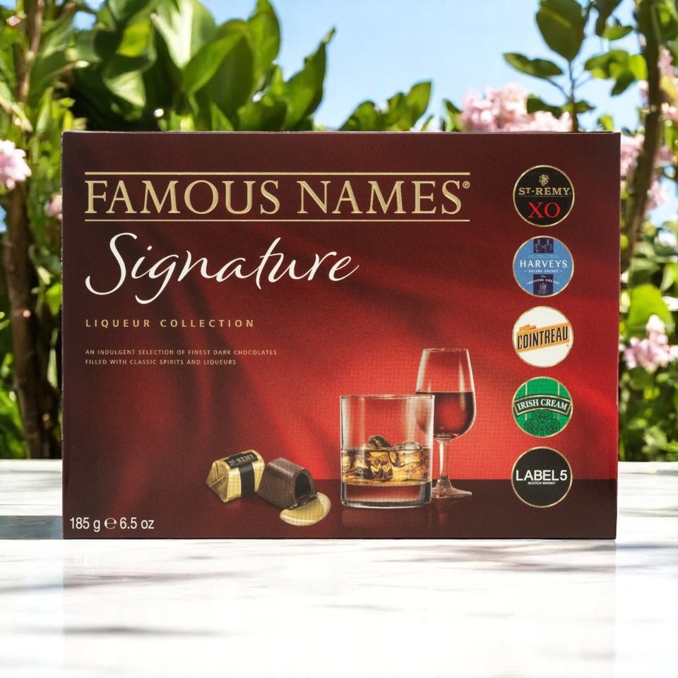 Famous Names Signature Liqueur Chocolates 185g Dark Chocolate Spirit ...