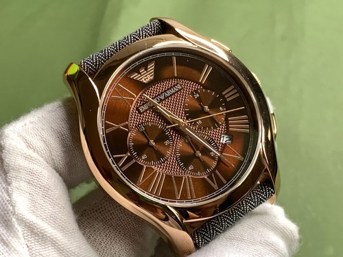EMPORIO ARMANI AR1701 CHRONOGRAPH DATE Brown DIAL Gray Leather Men ...