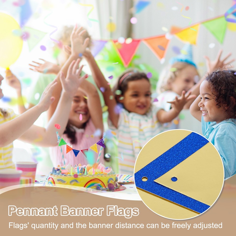 2Pcs 16.5 ft Pennant Banner Flags Garland Paper Triangle Bunting Blue ...