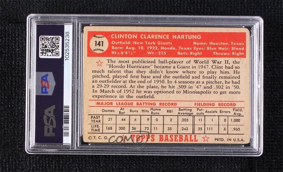 1952 Topps Clint Hartung (White Back) #141 PSA 2 | eBay