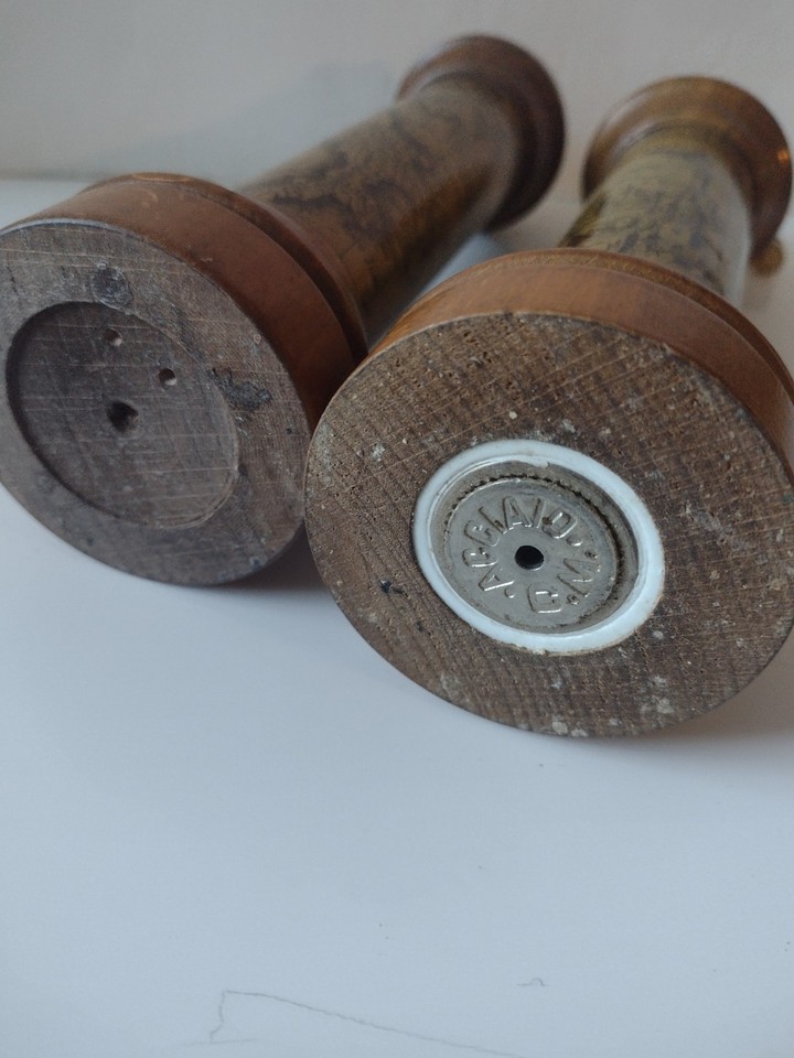 Vtg Acciaio Temperato Italian Pepper Grinder & Salt Shaker Wood Brass ...